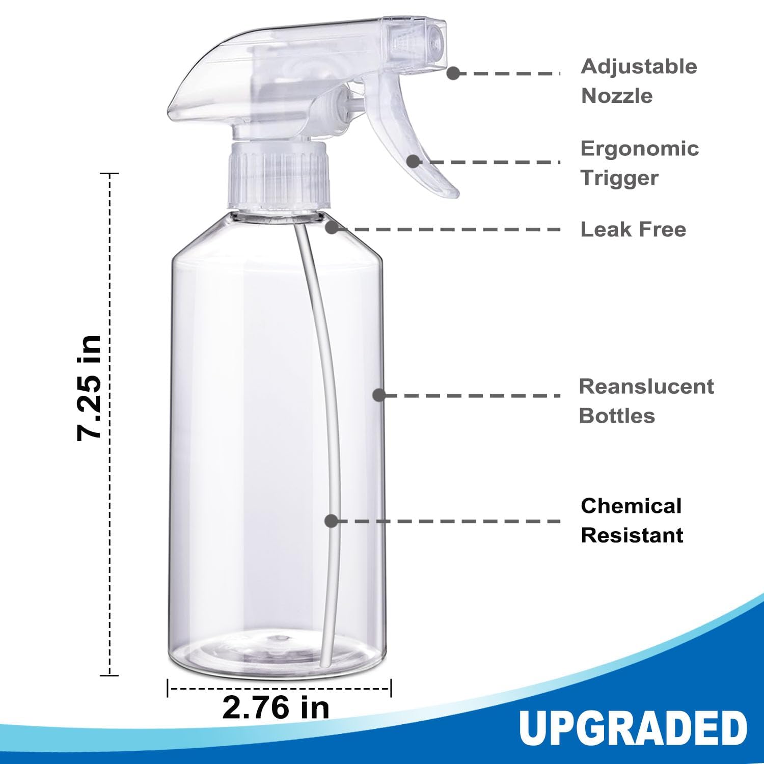 JohnBee Spray Bottles - 16.9oz/2Pack - Premium Adjustable Spray Bottles for Cleaning - No Leak And Clog Mister Spray Bottle - Spray Bottle For Hair, Plants, Pet, Vinegar, And Rubbing Alcohol Reagent