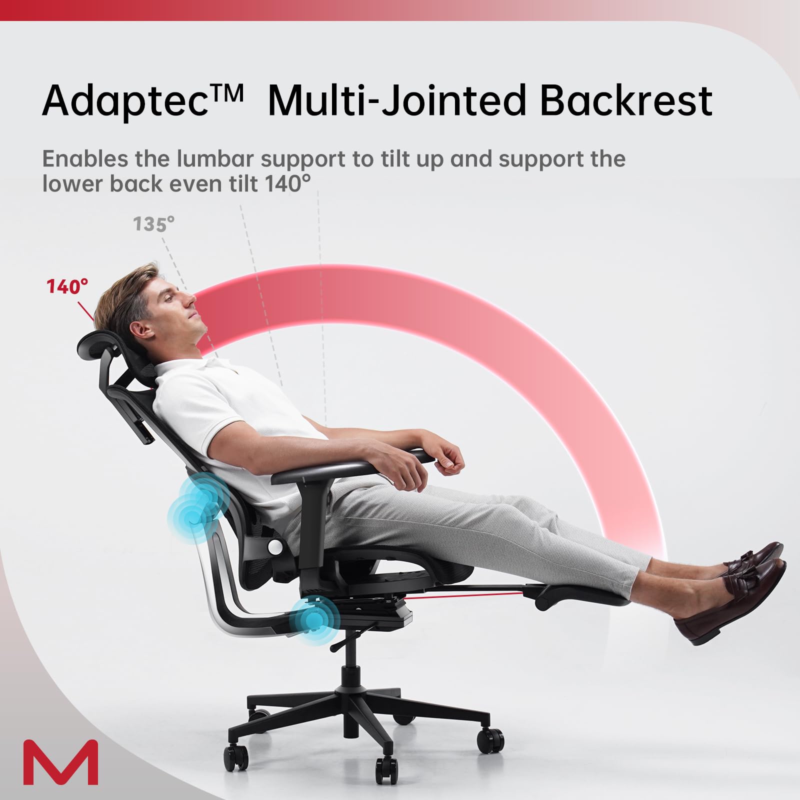 Motostuhl Q3-MT Ergonomic Office Chair with Footrest Home Office Ergonomic Chair with Soft Rubber Lumbar Support Extra Large 2D Headrest & 3D Armrest 140° Tilting Mesh Computer Chair