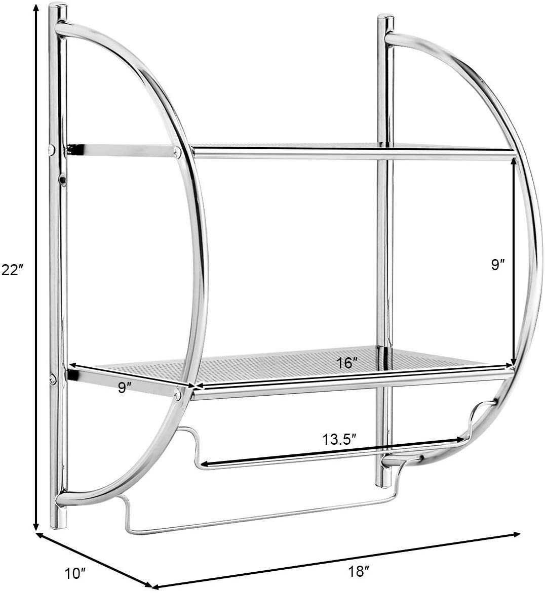 ReunionG 2-Tier Bathroom Shelf with Towel Rails, Wall Mounted Towel Shelf with Space-Saving Design, Multifunctional Chrome Bathroom Storage Shelf for Bathroom Laundry Room Kitchen, Easy Assembly
