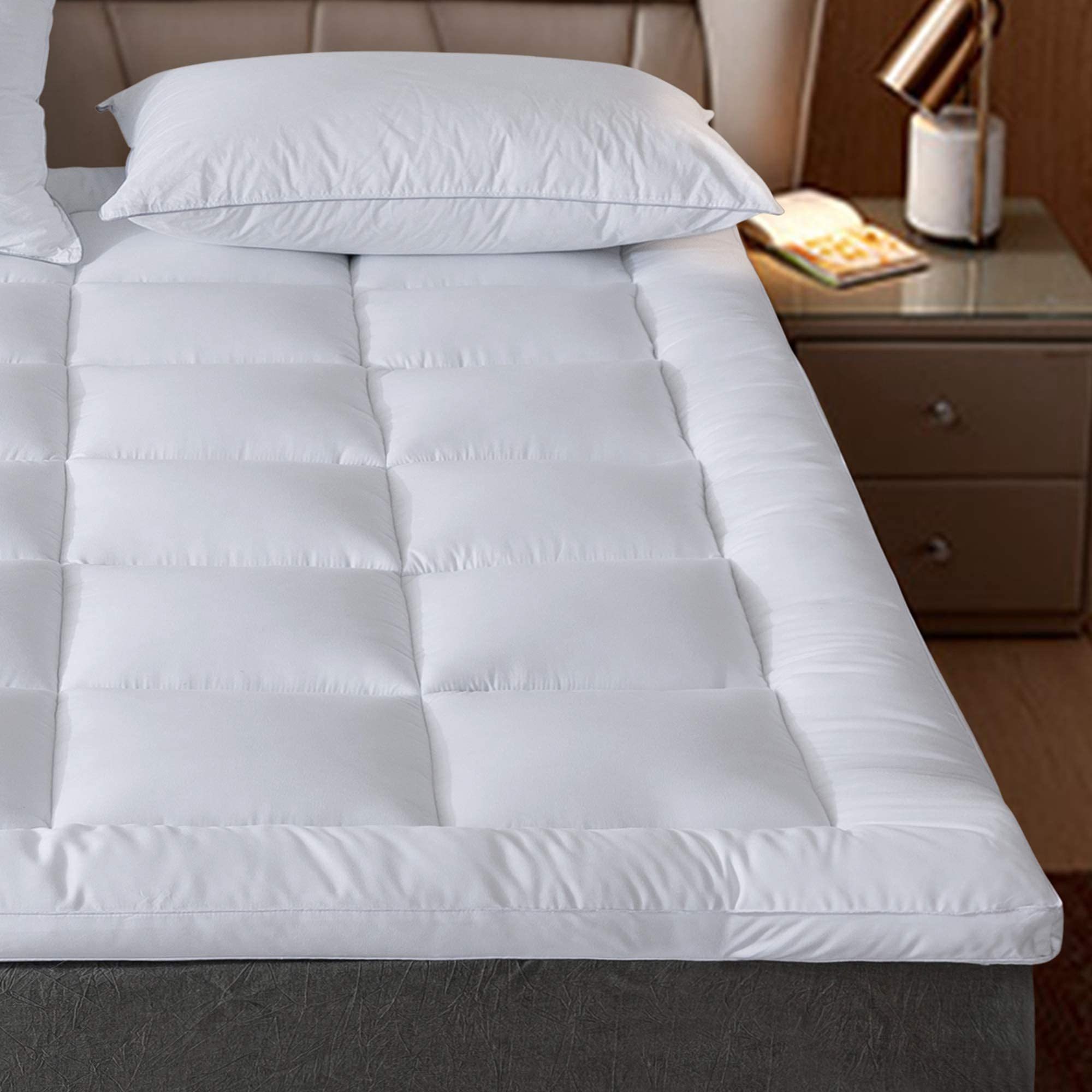 Naluka Mattress Topper Short Queen Size, Down Alternative Featherbed Microfiber Mattress Pad 2 Inch Thick Mattress Cover…