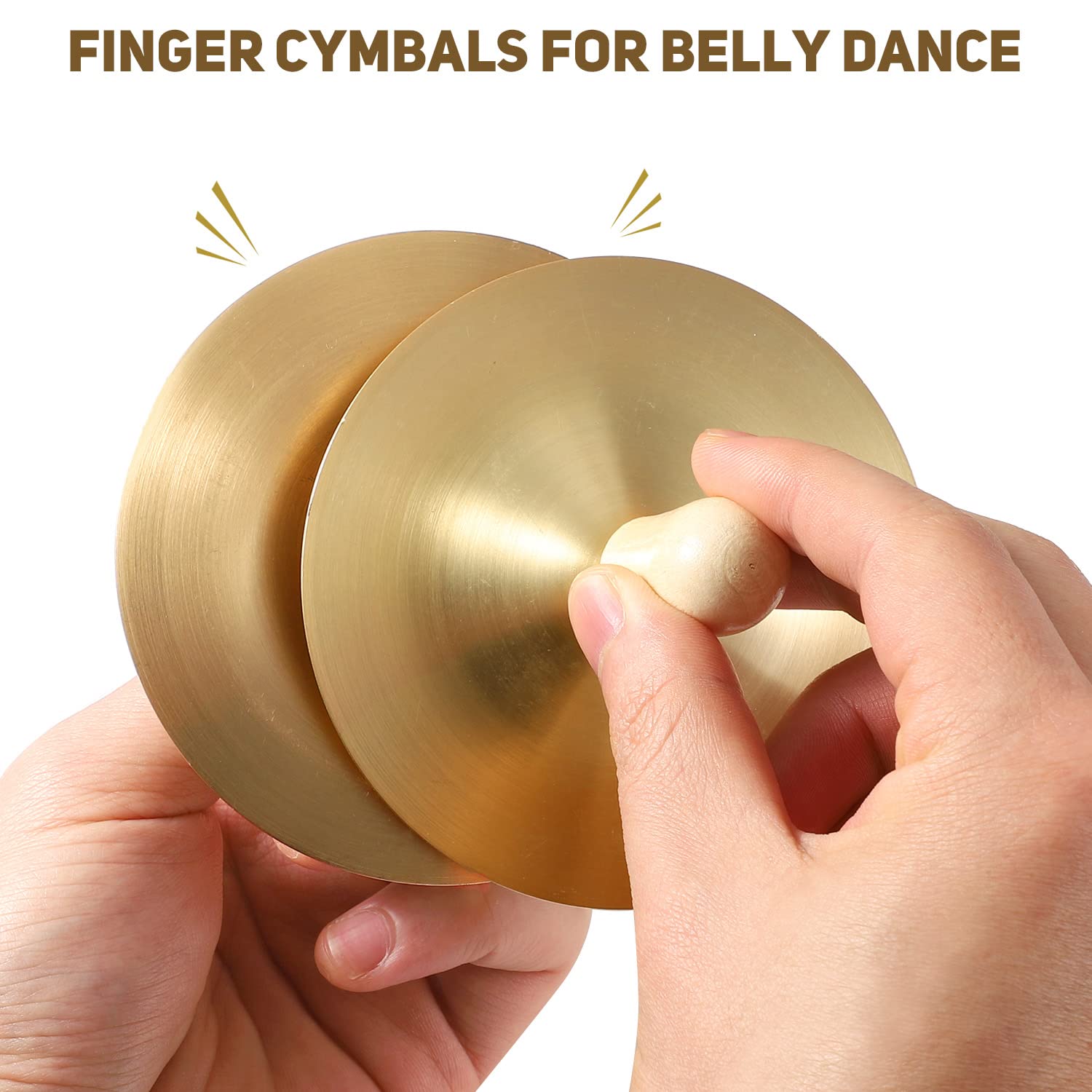Facmogu 2 Pair 3.5 Inch Finger Cymbals, Generic Hand Cymbals With Wood Knobs for Belly Dance Lover, Belly Dance Finger Cymbal with Wooden Handles for Dancer Party