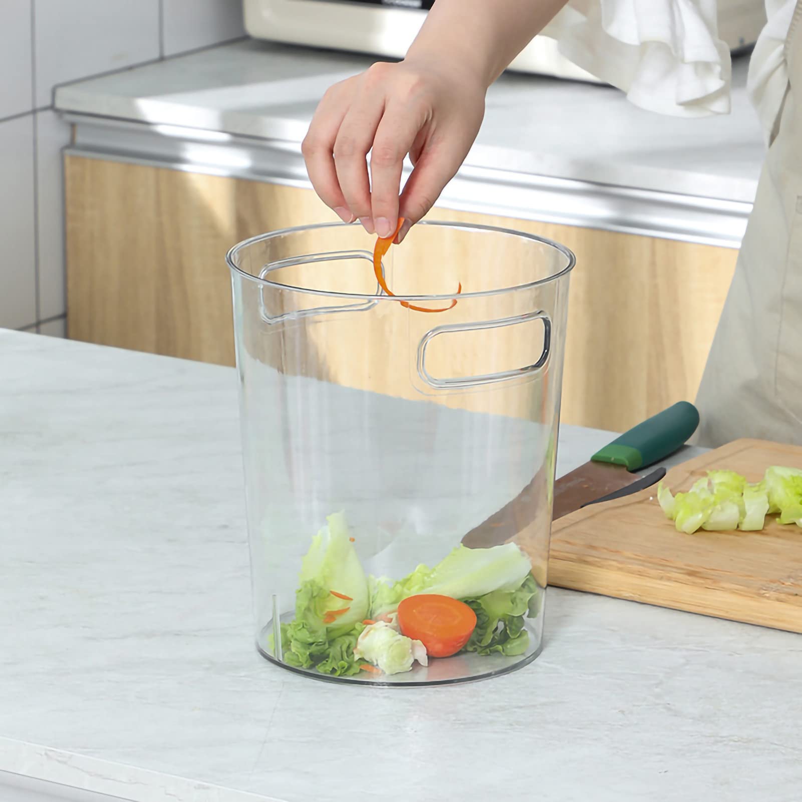 NDNCZDHC Clear Trash Can Plastic Wastebasket Round Garbage Container Bin with Handles for Bathroom, Bedroom, Kitchen, College Dorm, Office, Craft Room, 18x27x21.5cm