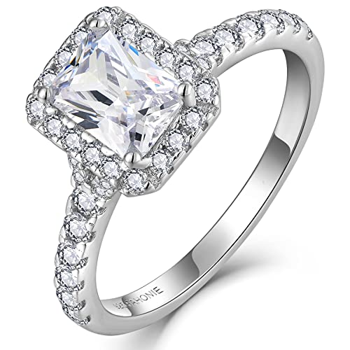 Fahonie 18K White Gold Plated Engagement Ring 925 Sterling Silver cut 5A Cubic Zirconia Wedding Engagement Promise Eternity Ring for Women(Size6)