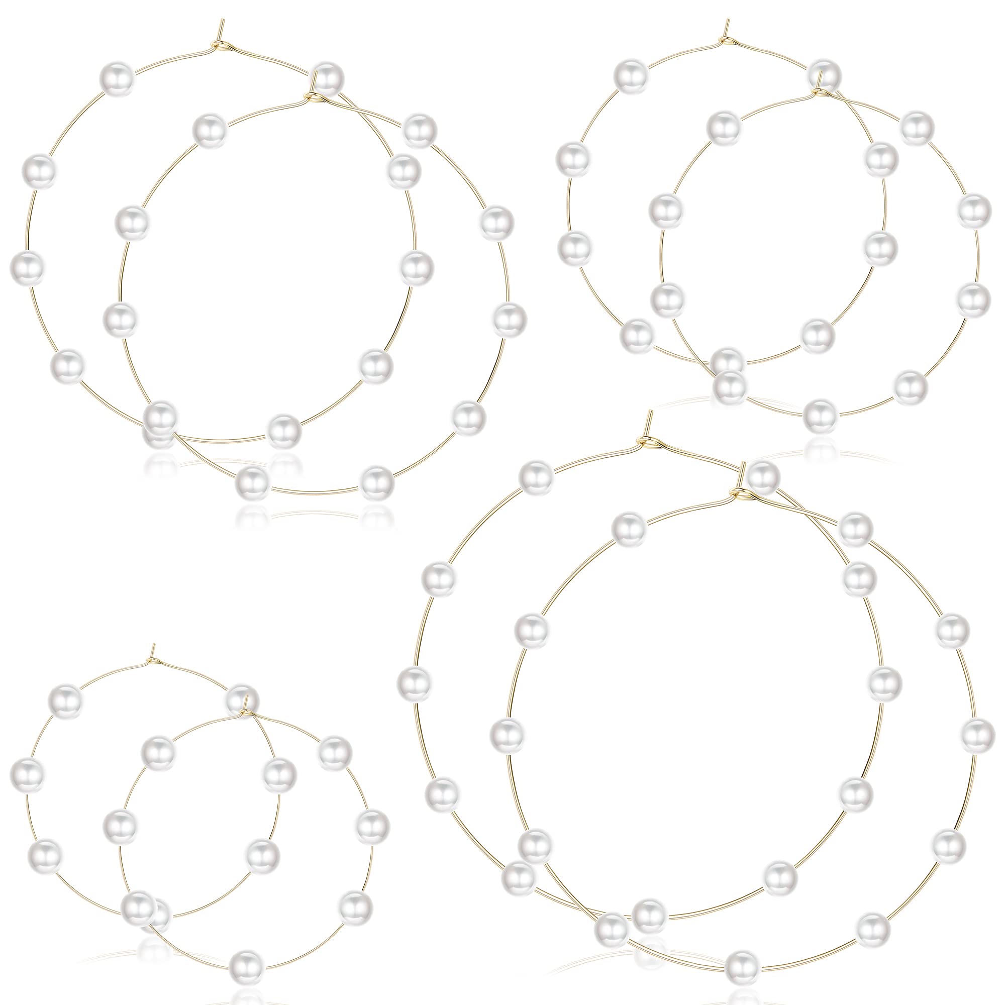 Fansilver 4Pairs Large Pearl Hoop Earring For Women Hypoallergenic Huge Circle Pearl Drop Dangle Hoop Earrings Jewelry