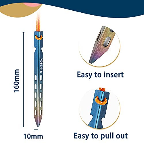 FANTECIA Tent Stakes Pegs, 6 Packs Titanium Lightweight Tent Pegs, TA2 Ground Metal Heavy Duty Camping Stakes for Camping Accessories.