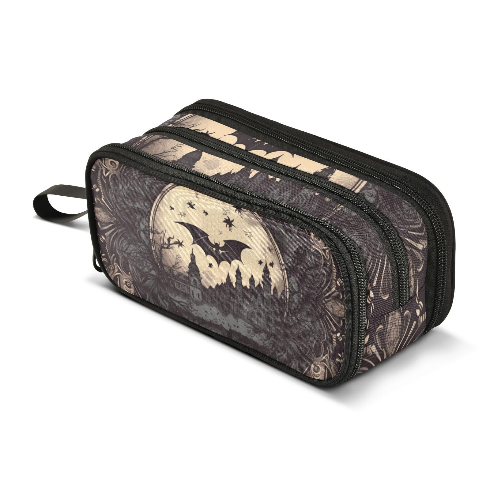 JUNZAN Retro Bats Goth Castle Black Pencil Case Large Capacity Pencil Pouch Pen Bag Makeup Bag Stationery Office Supplies Gift for Teen Girls Boys