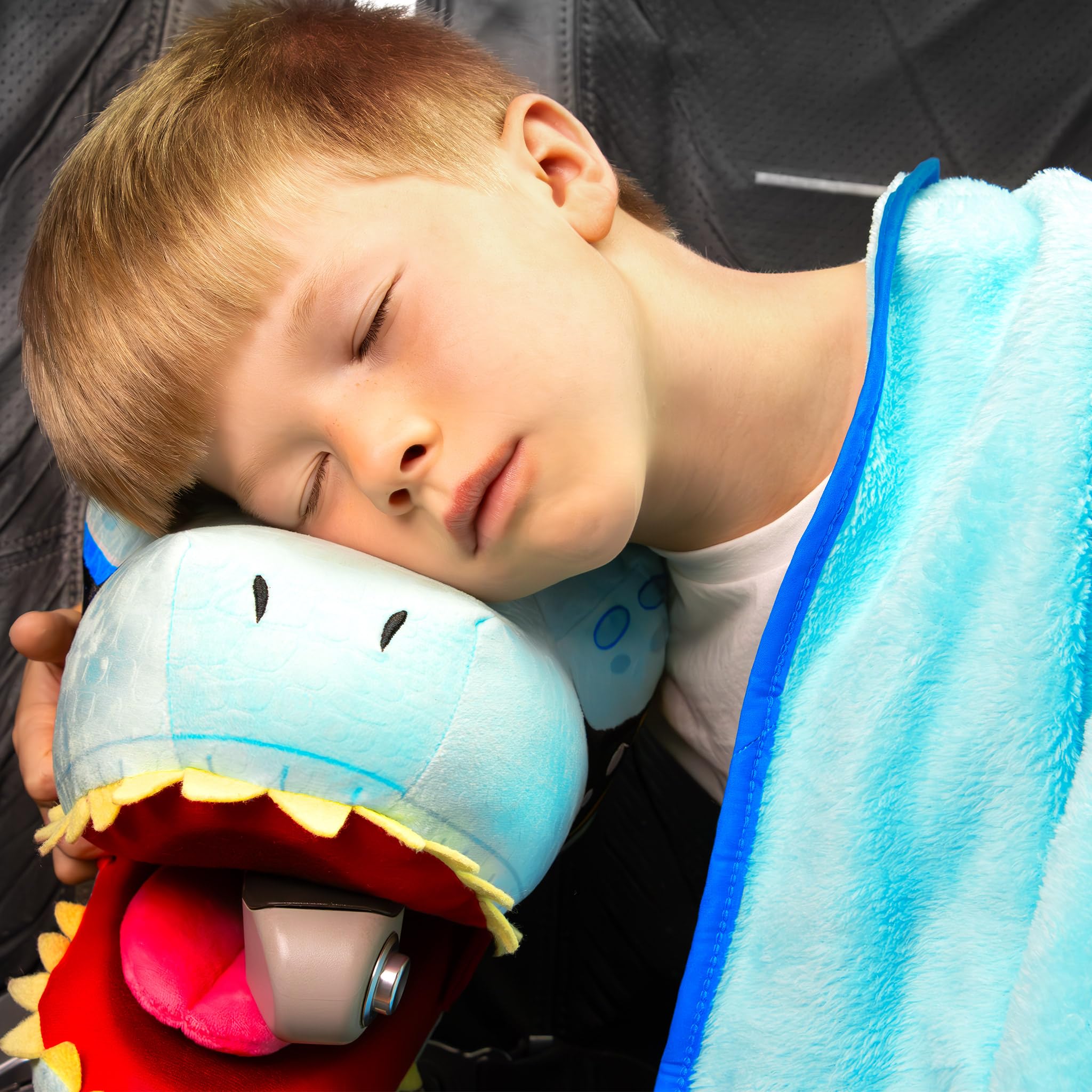Jurassic World Dinosaur Head Armrest Buddy Stuffed Plush Traveling Toy with Blanket 13” - Kids Ultimate Travel Pillow Companion Set (Blue Raptor)