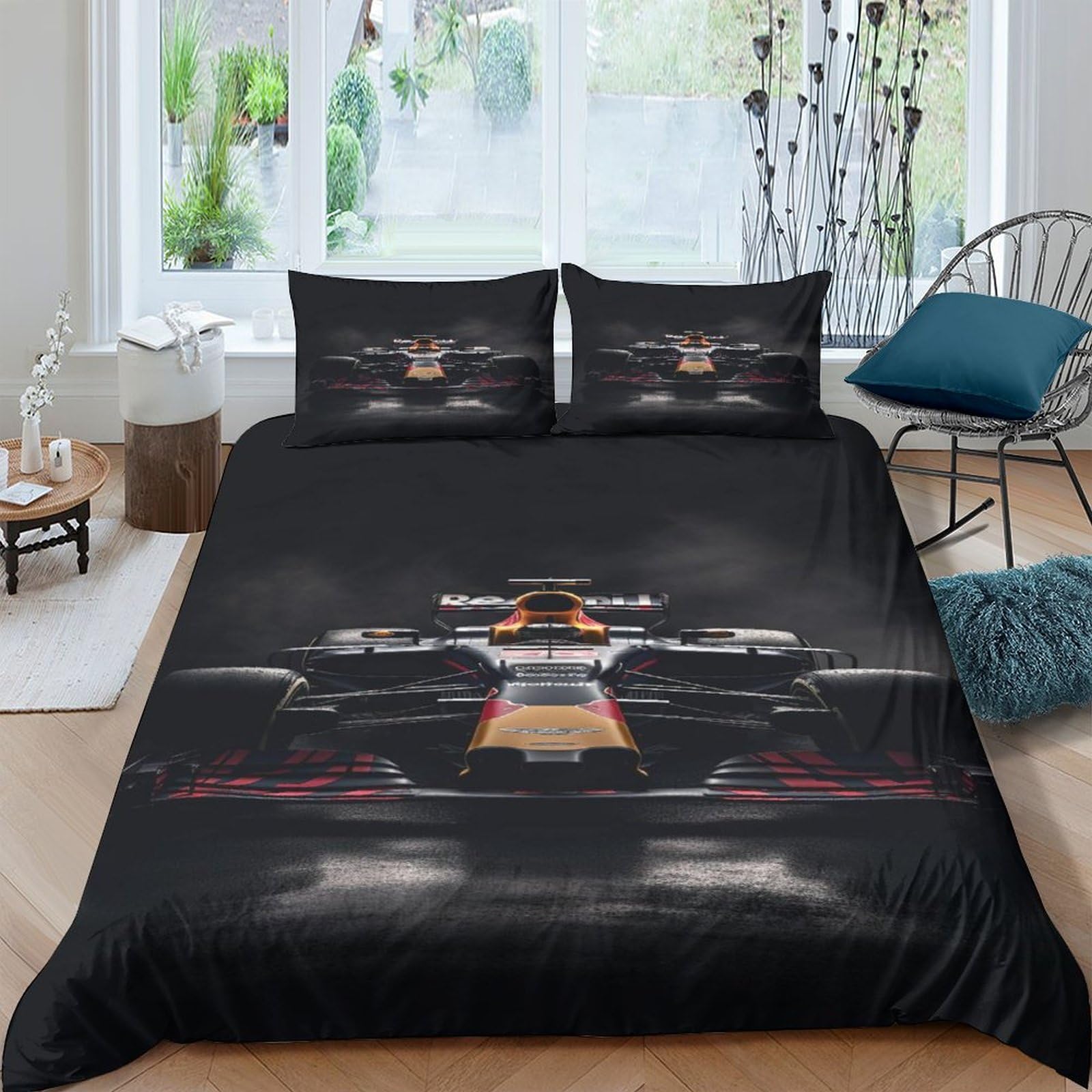 NOLLAM Formula-Racing Racing Breathable Comforter Cover Hidden Zipper Contests Duvet Cover Set with Pillowcases Bedding Set Soft Microfiber Quilt Cover Set for Various Sizes Queens(228x228cm)