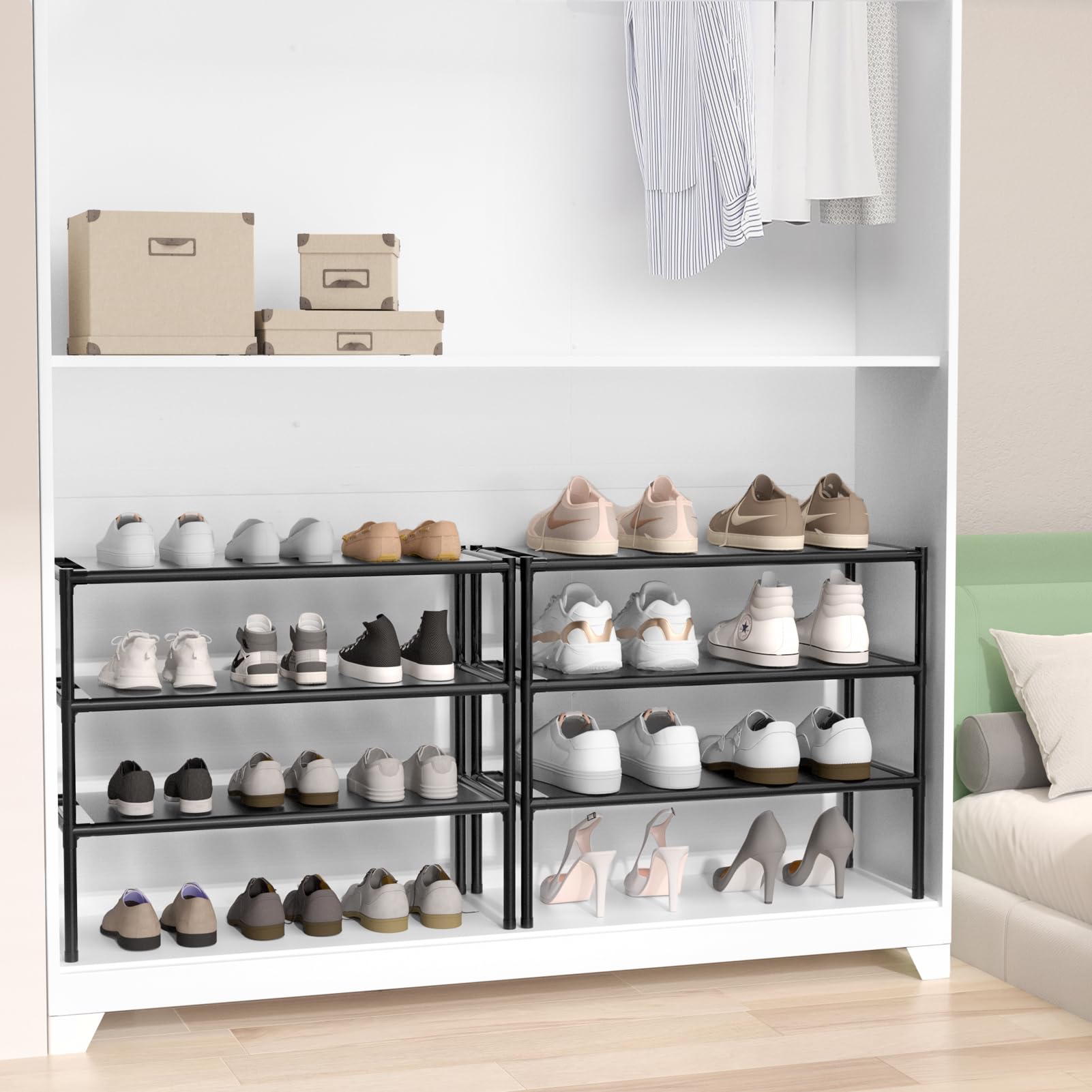 Juturna 3-Tier Shoe Rack Shoe Organizer Shoe Rack for Closet Shoe Organizer for Closet, Black