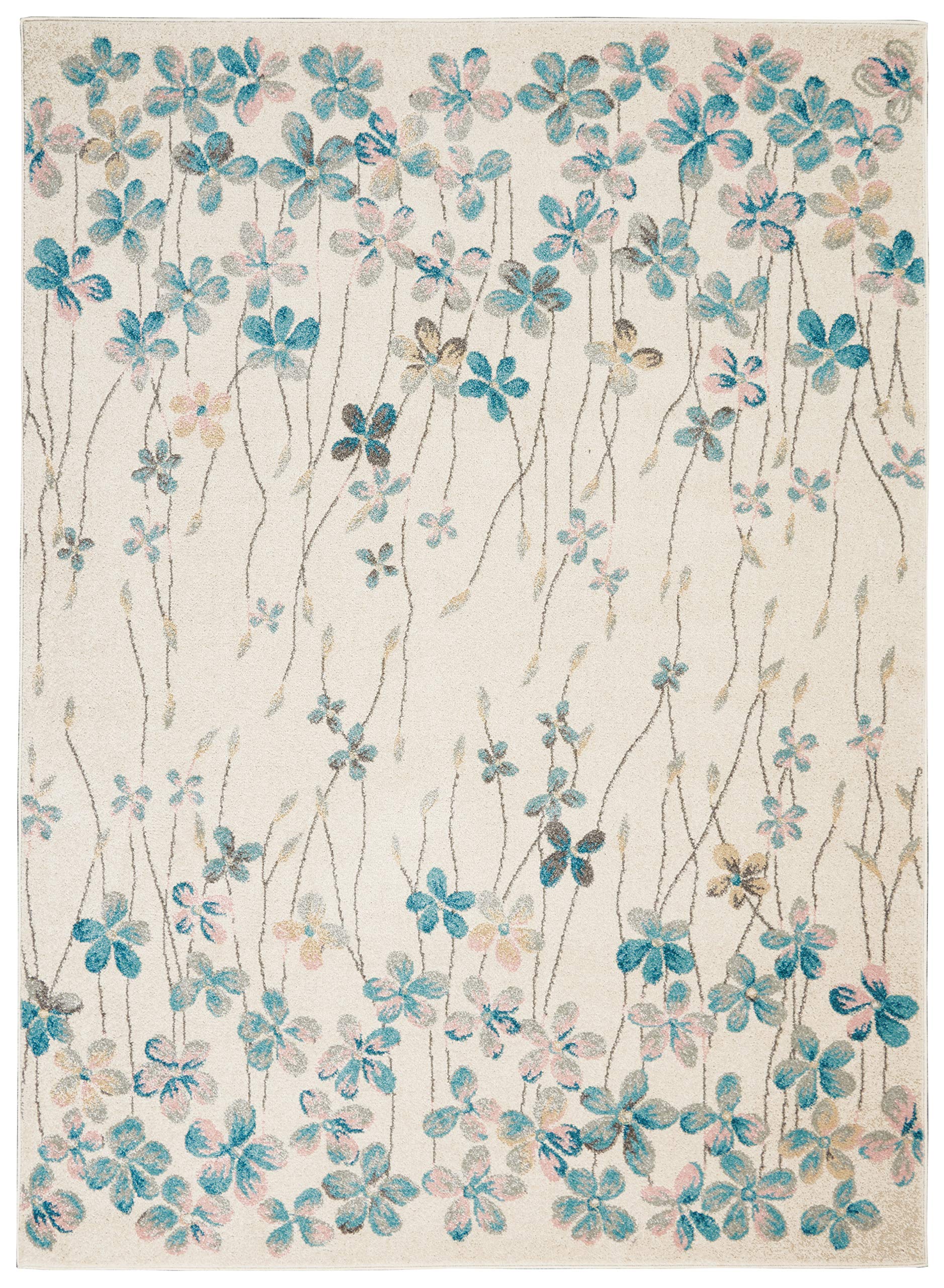 Nourison Tranquil Floral Ivory 5'3" x 7'3" Area -Rug, Easy -Cleaning, Non Shedding, Bed Room, Living Room, Dining Room, Kitchen (5x7)