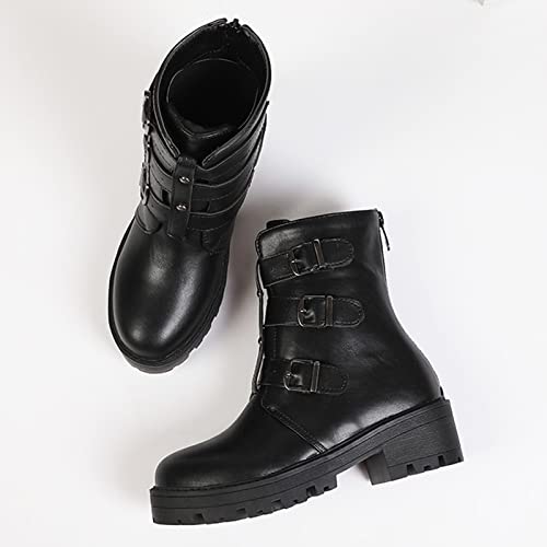 FASDNENDYS Boots for Women Ankle Booties Platforms Leather Women's Black Female Motorcycle Shoes Soft Boots Shoes Comfort