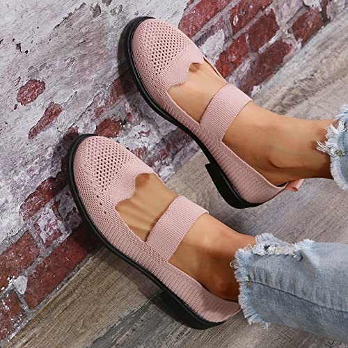 FASDNENDYS Casual Womens Shoes Non Slip Mesh Solid Color Slip On Round Toe Breathable Square Heel Work Single Girls Water Sicks Pink