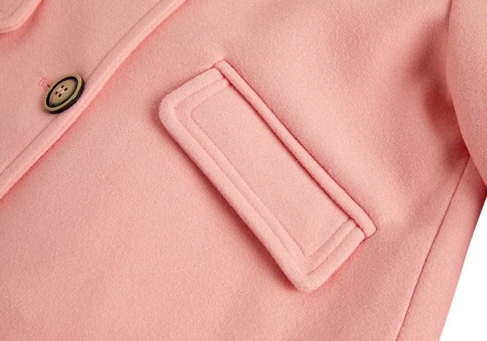 rrhss Baby Girls Button Formal Coat Toddler Kids Hooded Woolen Jacket Fall Winter Outwear Pink Size(3-4 Years)