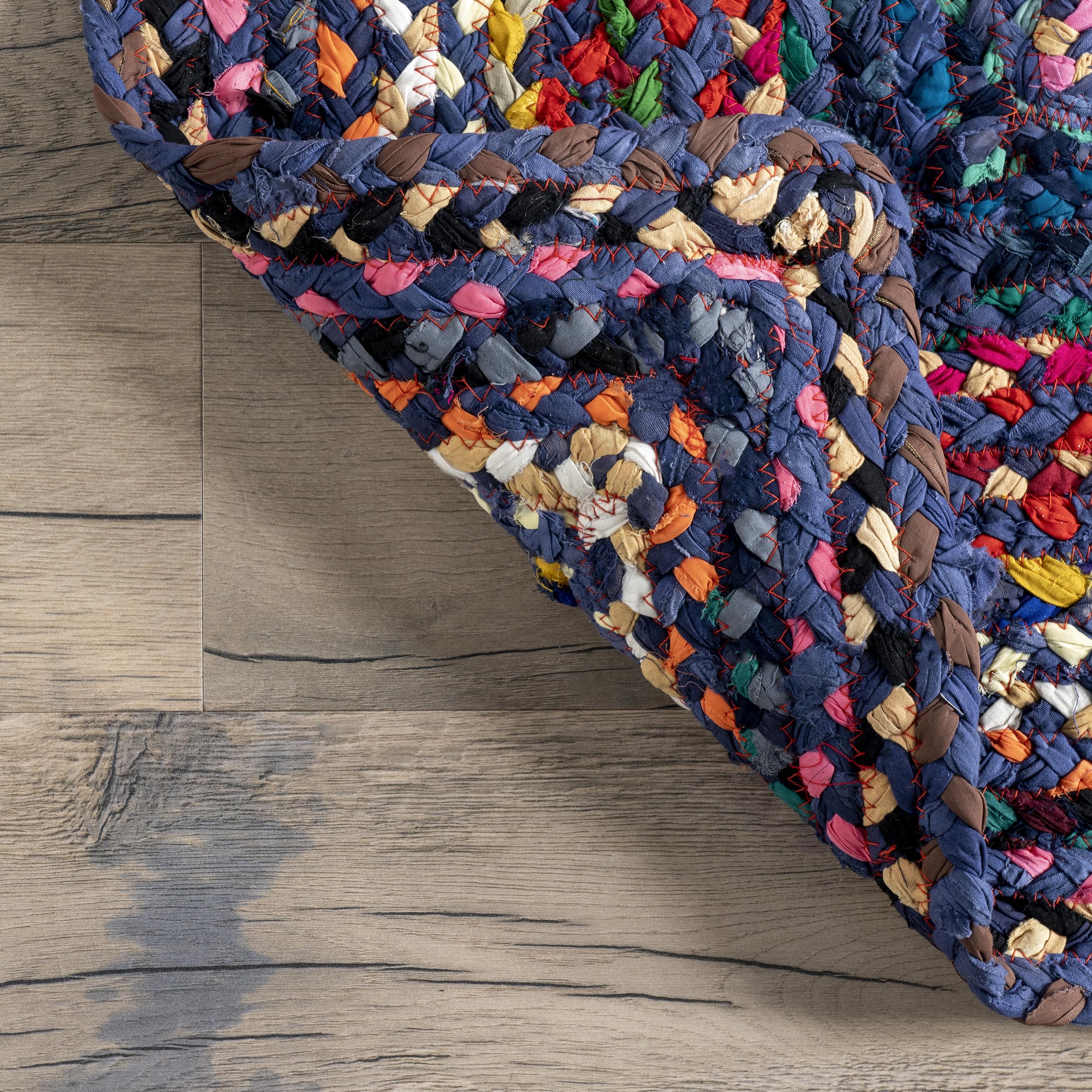 nuLOOM Tammara Bohemian Hand Braided Area Rug, Oval 5x8, Blue