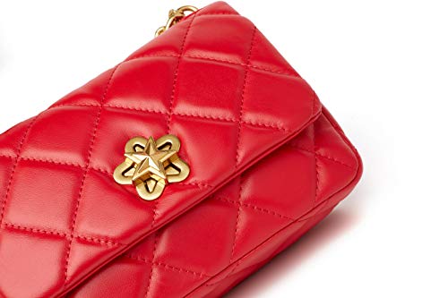 Women Quilted Crossbody Bag Genuine Leather Clutch Purse with Chain Strap Ladies Small Shoulder Handbags - Star Red