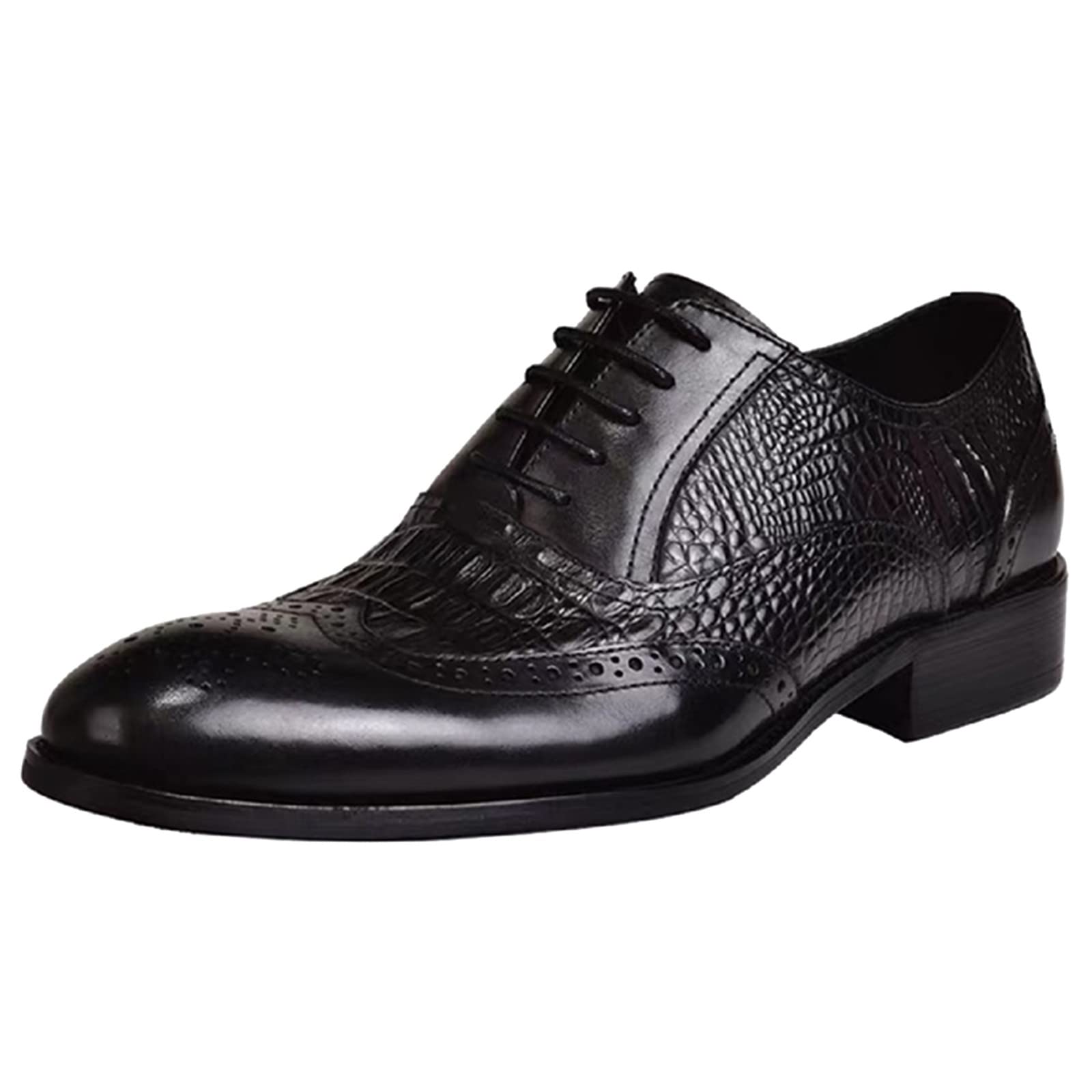 FASDNENDYS Fashion Style Men's Breathable Comfortable Business Lace Up Work Leisure Solid Color Leather Mens Shoes Leather Winter Black