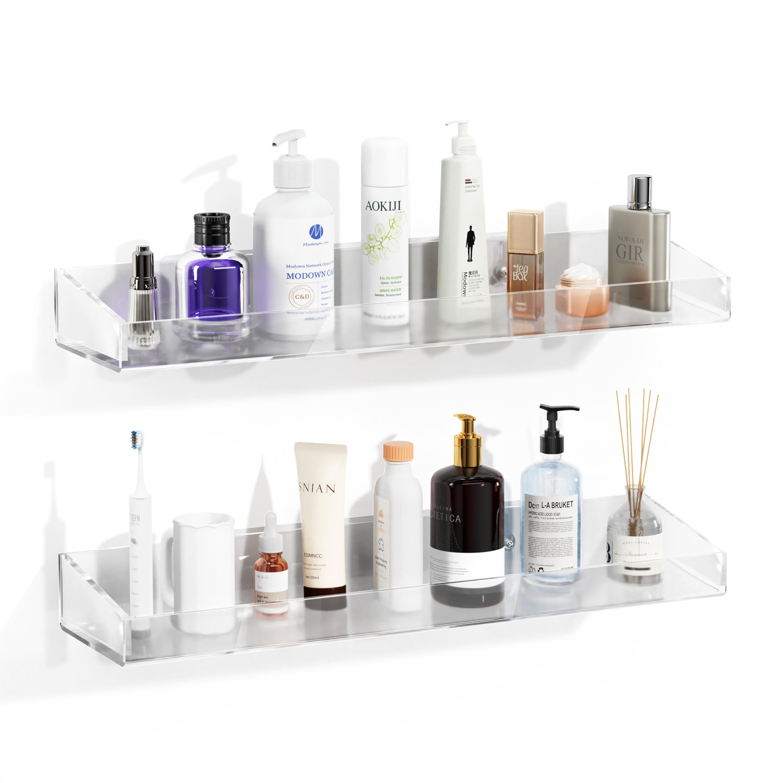 KATASKI Acrylic Bathroom Shelves,15.7inch Acrylic Shelf Transparent Wall Mounted,No-Drill Thick Clear Storage and Display Shelf, Floating Shelves.Transparent 2 Pack