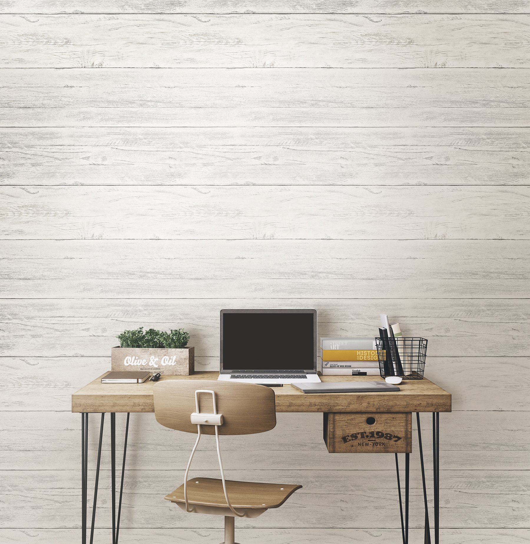 NuWallpaper NU3127 Shiplap Peel Stick Wallpaper, White & Off-White