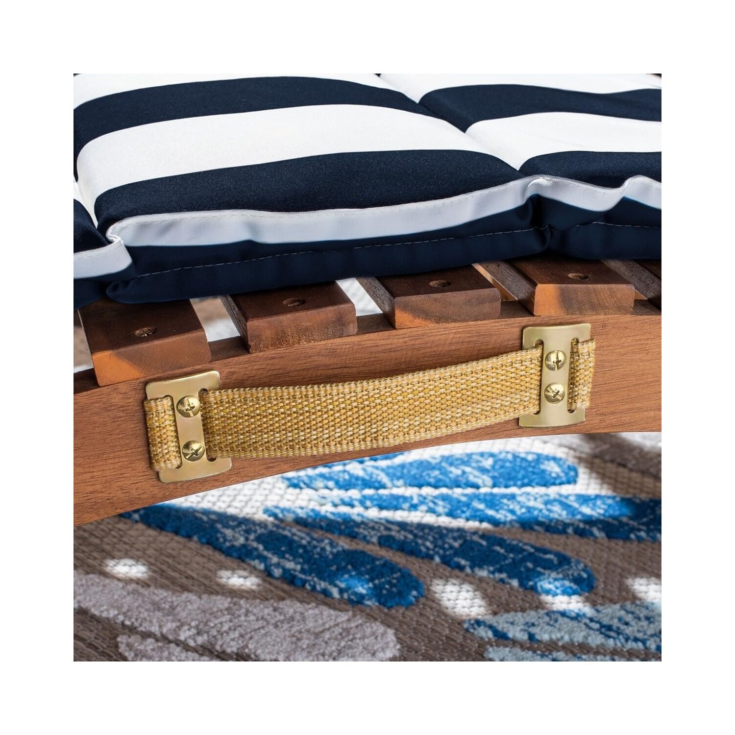 SAFAVIEH Outdoor Collection Pacifica Natural Brown Solid Wood/Navy & White Stripe Cushion 3-Piece Chaise Lounge Set with Table (PAT7020F)