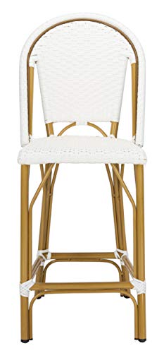 SAFAVIEH PAT4019A Collection Gresley Navy and White Indoor/Outdoor Stacking French Bistro Counter Stool