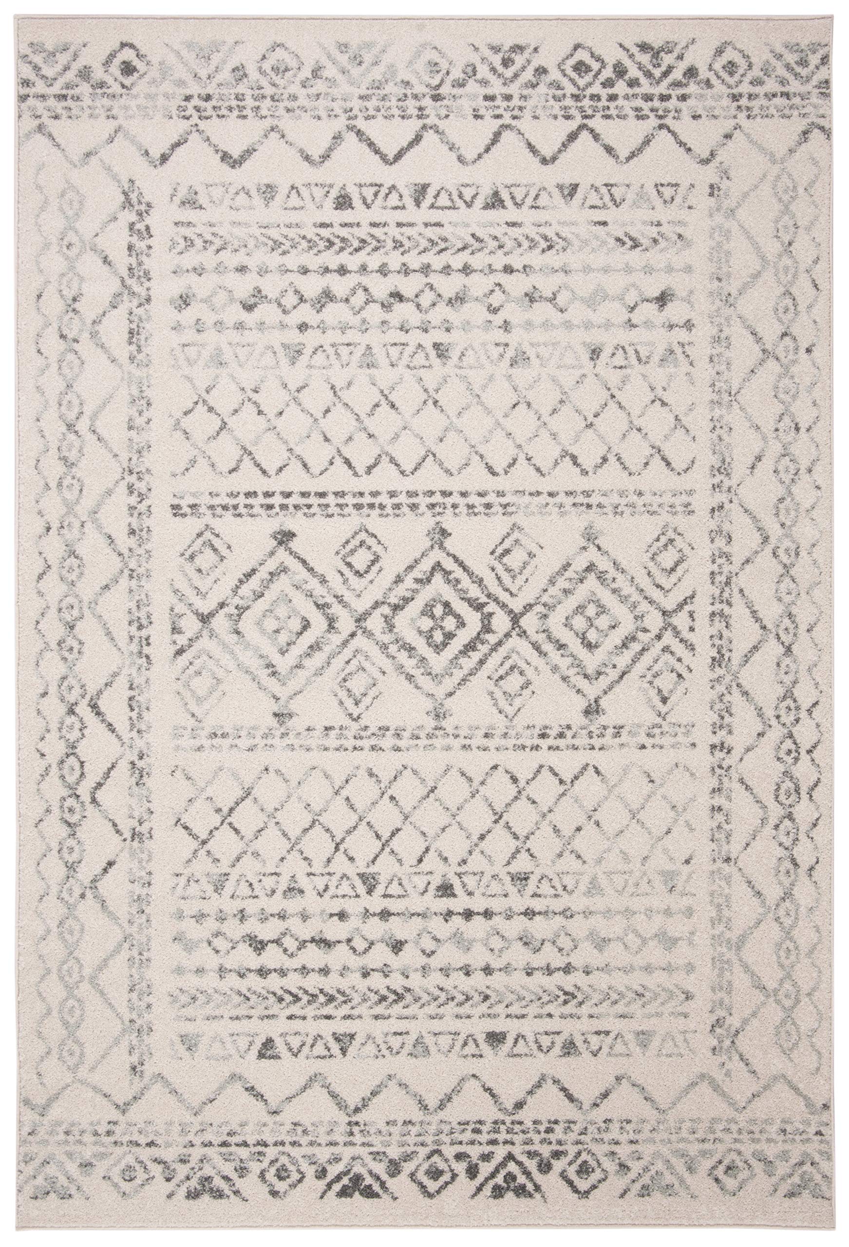 SAFAVIEH Tulum Collection Area Rug - 8' x 10', Ivory & Grey, Moroccan Boho Distressed Design, Non-Shedding & Easy Care, Ideal for High Traffic Areas in Living Room, Bedroom (TUL268A)