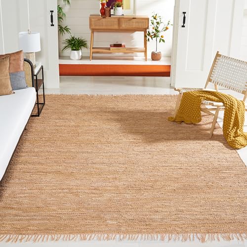 SAFAVIEH Vintage Leather Collection Area Rug - 8' x 10', Light Gold, Handmade Boho Fringe Leather, Ideal for High Traffic Areas in Living Room, Bedroom (VTL501D)