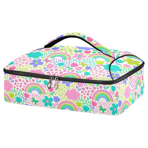 Kcldeci Insulated Thermal Food Carrier Insulated Casserole Carrier for Hot or Cold Food,Colorful Cute Floral Rainbow Insulated Tote Bag for Potluck Cookouts Parties Picnic,Lasagna Lugger