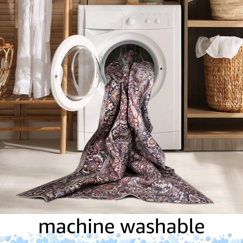 Keen Home Design Machine Washable Area Rugs with Non-Slip Backing, Ideal for Hallway, Living Room, Bedroom, Kitchen and Laundry Room, Vintage Moroccan and Low Pile Rug - (5' x 7')