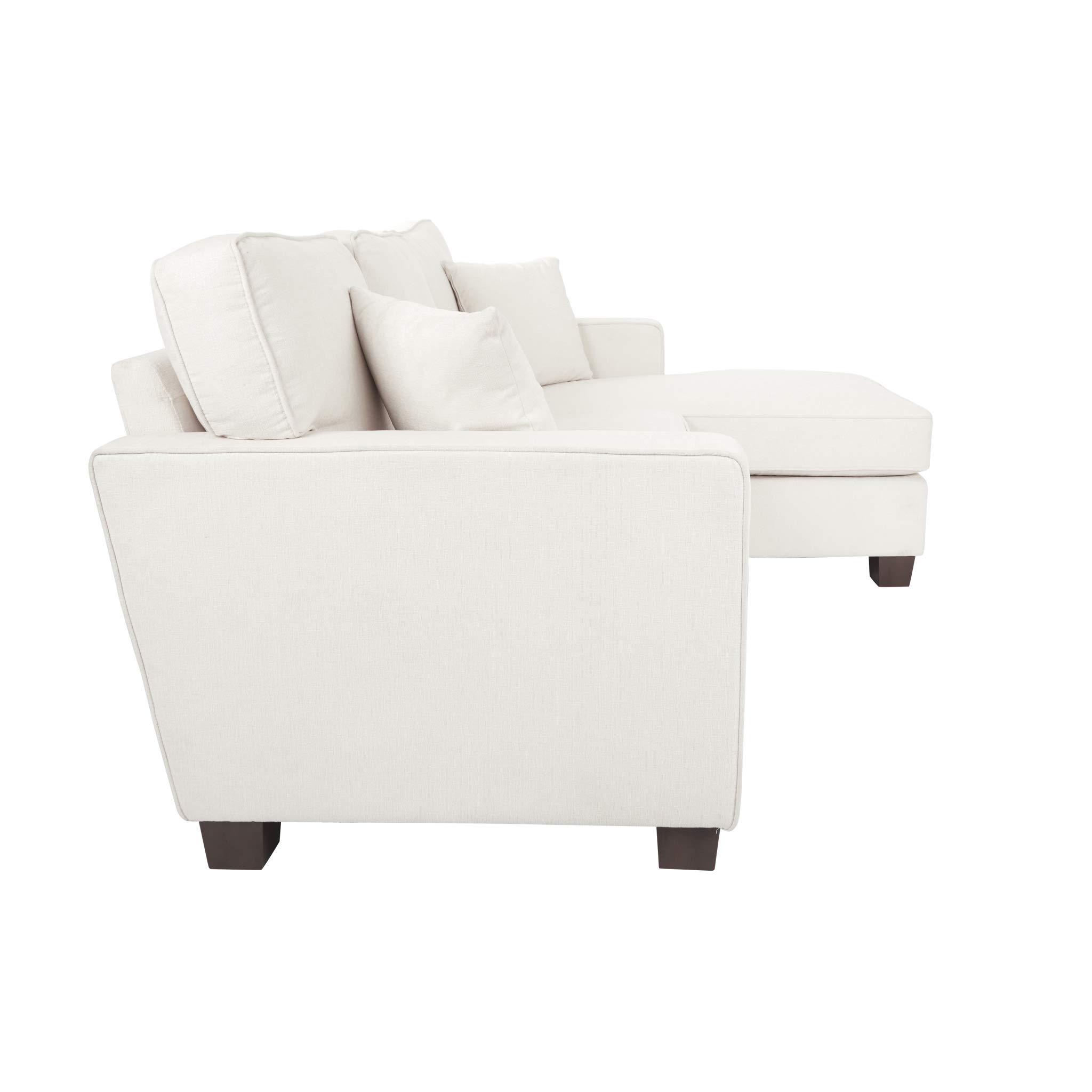 OSP Home Furnishings Ivory Fabric Russell Reversible Sectional Sofa with 2 Pillows and Coffee Finished Legs