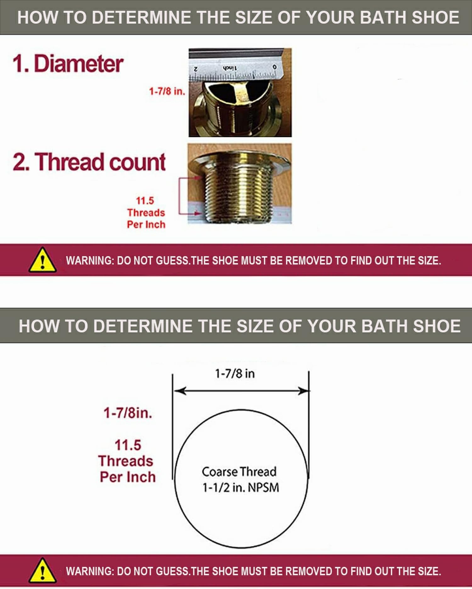 YEEREAD 1-7/8" Brass Bath Tub Drain Kit, Pop Up Tip Toe Touch Bathtub Shower Drain Shoe Stopper Replacement, Polished Chrome