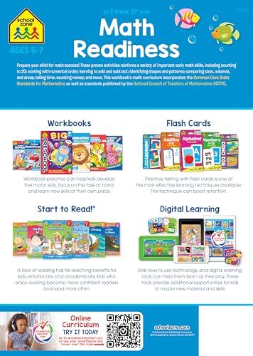 School Zone - Math Readiness Workbook - 64 Pages, Ages 5 to 7, Kindergarten to 1st Grade, Telling Time, Counting Money, Addition, Subtraction, and More (School Zone I Know It!® Workbook Series)