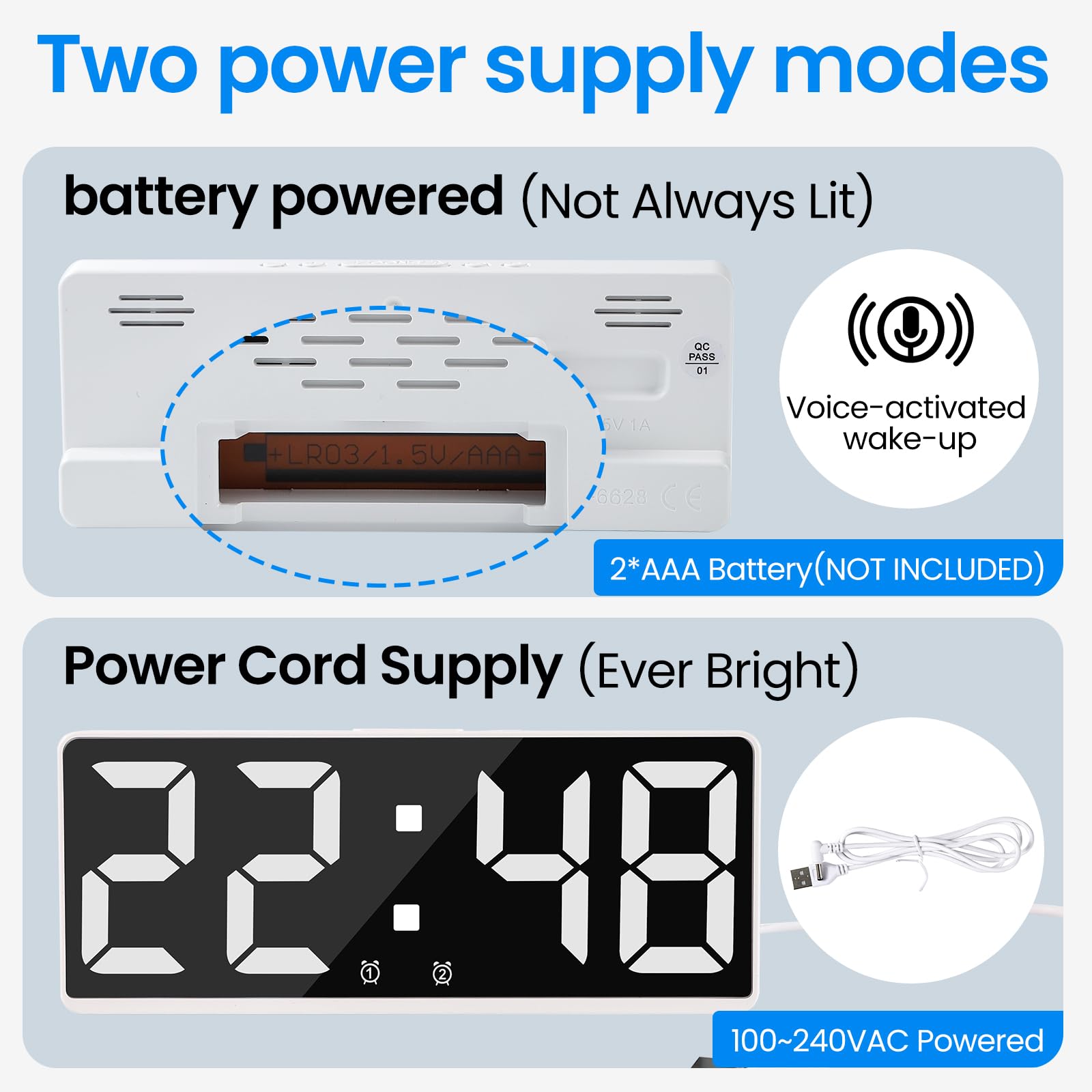 CAYYET Alarm Clocks for Bedrooms Loud LED Digital Display Volume Light Adjustable Snooze Function Plug-in Digital Alarm Clock Ldeal for Deep Sleepers, Children, Seniors and Home Office Use