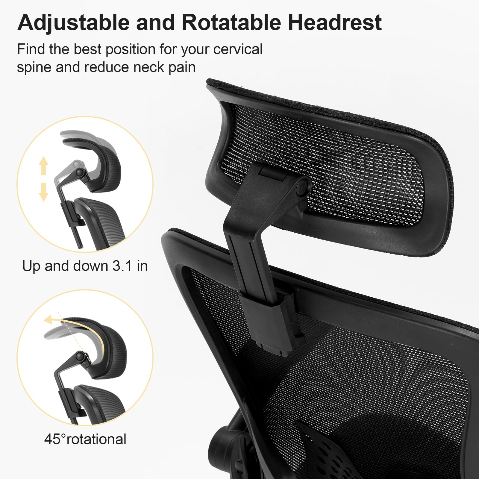 Luckyear Big and Tall Office Chair, 400lbs Heavy Duty Ergonomic Desk Chair with Soft 3D Modeling Foam Cushion Home Office Desk Chairs with Adjustable Headrest Seat Height Executive Computer Task Chair