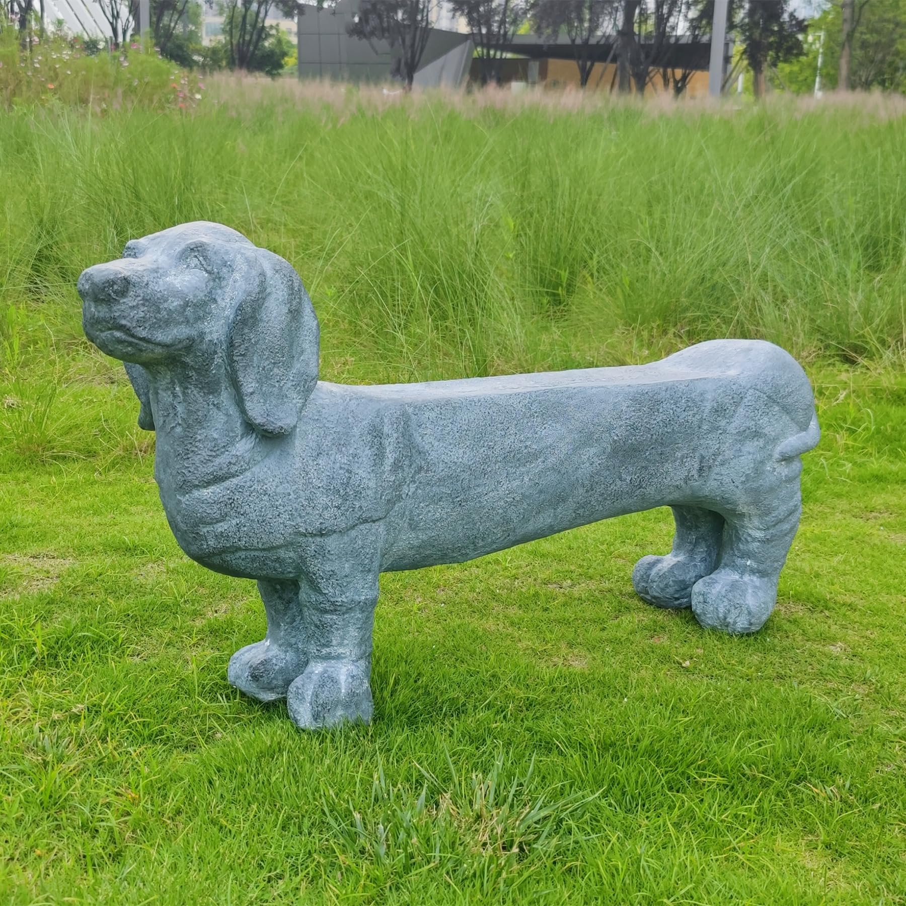 OUTOUR Dog Statues Outdoor 46.2’’L Outdoor Statues MGO Large Dachshund Statue Bench for Home Decor Patio Backyard Yard Lawn Large Garden Statues Sculpture, Grey