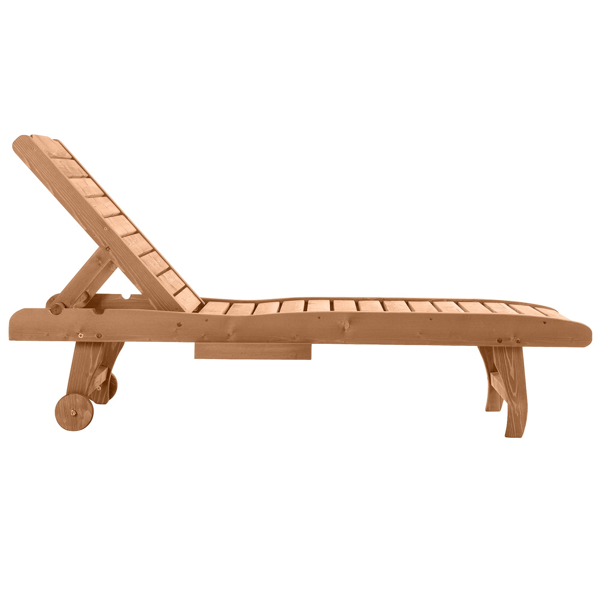 Outsunny Chaise Lounge Chair Outdoor Wooden Pool Lounge Chair with 3-Level Adjustable Backrest, Built-in Table and Rolling Wheels, Sun Tanning Chair for Beach Poolside Sunbathing, Brown Red