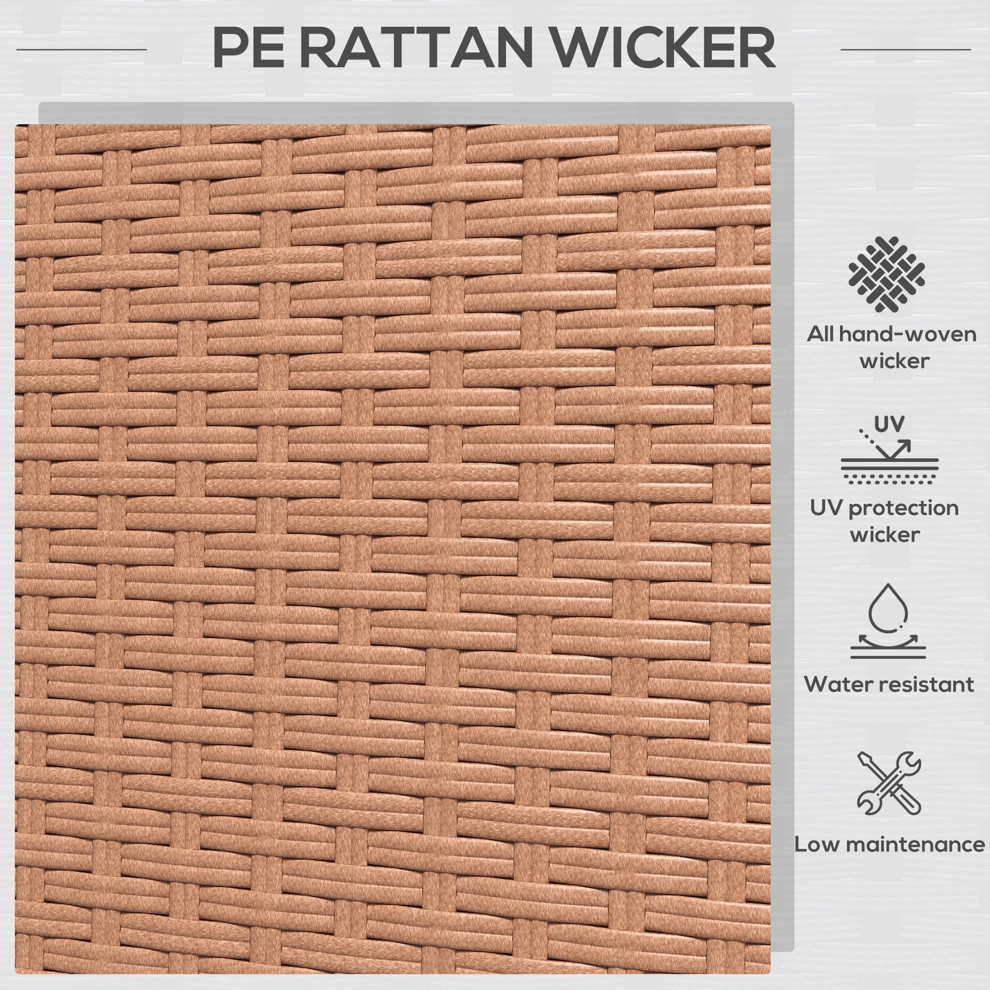Outsunny Wicker Patio Couch, PE Rattan 3-Seat Sofa, Outdoor Furniture with Deep Seating, Cushions, Steel Frame, Sand