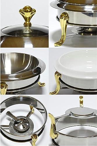 Chafing Dish Buffet Set, Round Durable Chafer and Buffet Warmer Set, Stainless Steel Chafer for Kitchen Party Dining Buffet,Gold,Stainless Steel Liner (Silver Stainless Steel Liner)