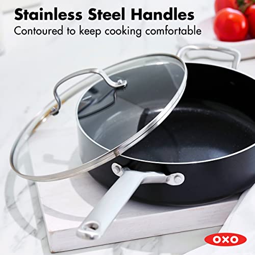 OXO Agility Series 5QT Saute Pan with Lid, Ceramic Nonstick Cookware PFAS-Free, Induction Suitable, Quick Even Heating, Stainless Steel Handles, Chip-Free Rims, Dishwasher and Oven Safe, Black