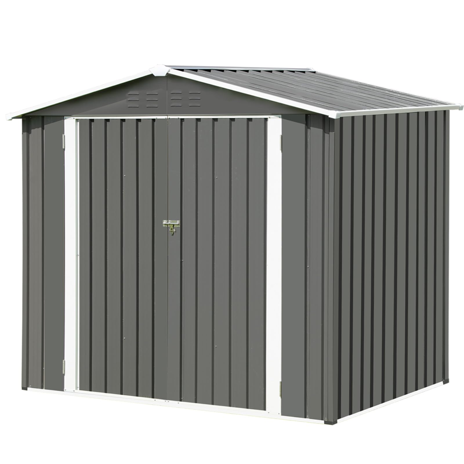 Udekoo Outdoor Storage Shed Metal 4.2x7 FT, Portable Utility Tool Outside Shed Box Waterproof Large Shed House for Patio Backyard Garden, Grey