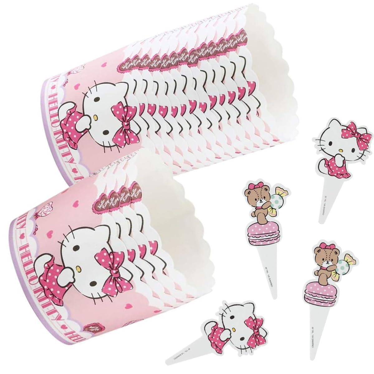 CHEFMADE 25 Pack Baking Cups Liner, Hello Kitty Cupcake Liners with 25Pack Mini Card, Cupcake Paper Cups for Muffins Desserts, Bake Sales, Wedding Table Decor, Baby Showers, Party Treats
