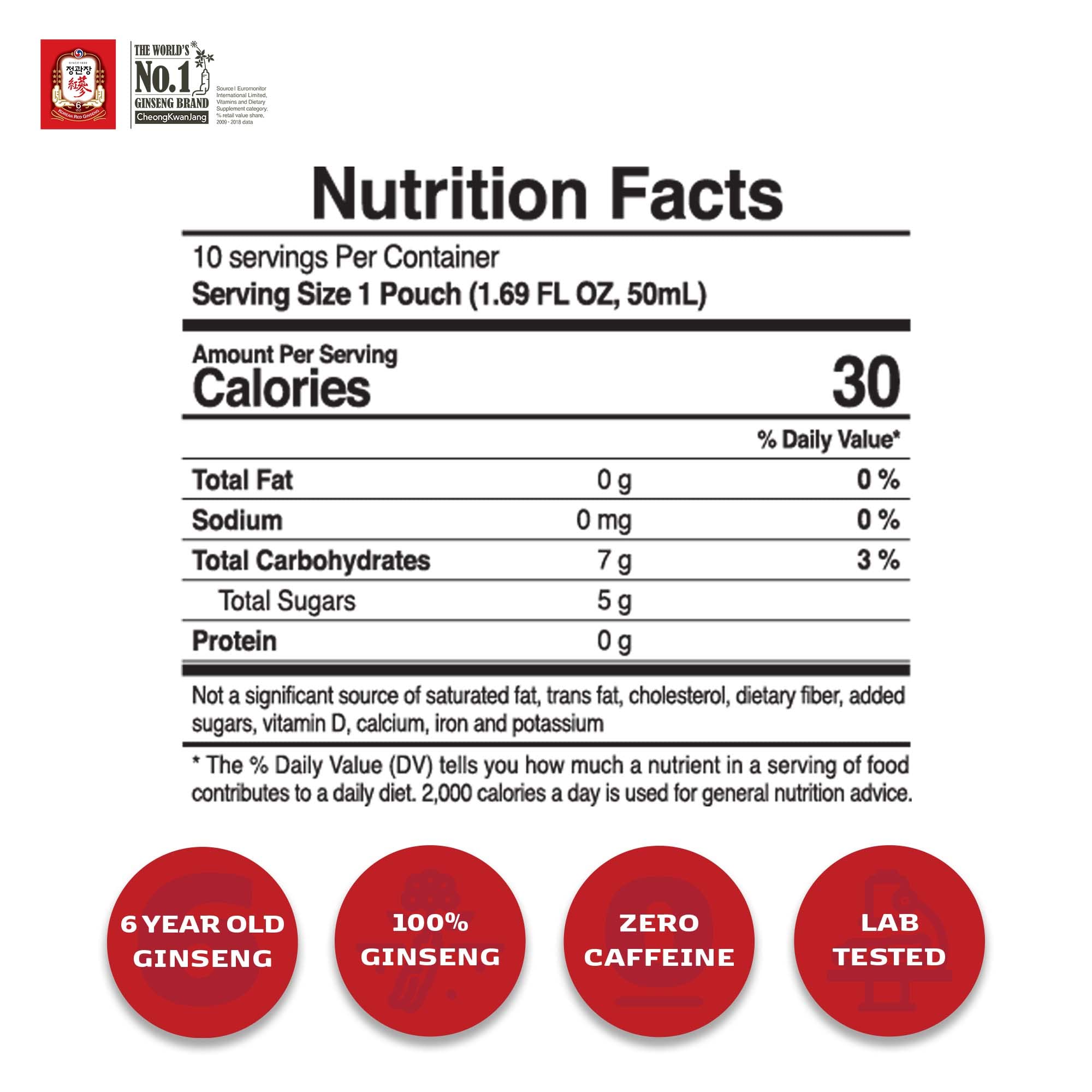 CheongKwanJang [Hong Sam Won - Energizing Wellness Drinks with Natural Korean Ginseng] Caffeine-Free, Healthy Energy Supplement, Performance, Circulations, No Artificial Colors, No Preservatives,- 500ml per Pouch (60 Count)