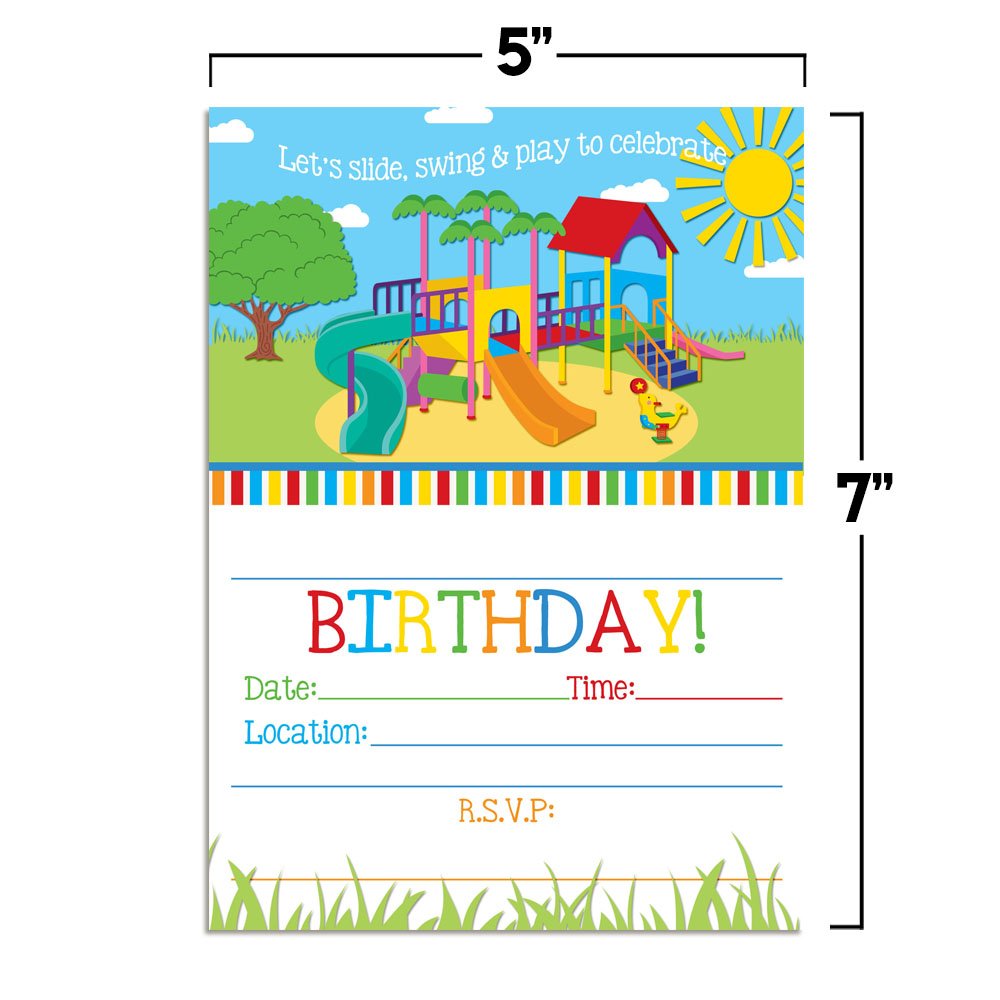 Party in the Park Playground Birthday Party Invitations, 20 5x7 Fill In Cards with Twenty White Envelopes by AmandaCreation