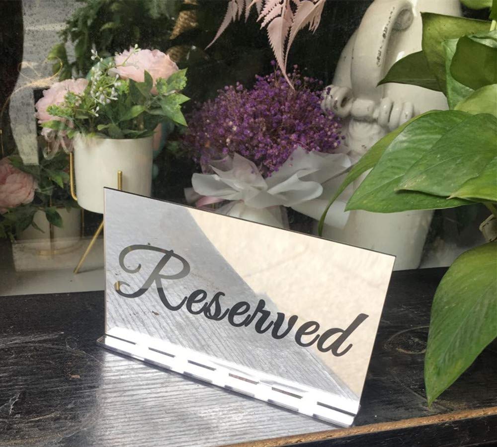 Set of 2 Acrylic Mirror Reserved Table Sign, Acrylic Freestanding Decoration, Acrylic Free Standing Reserved Wedding Signs (Silver)