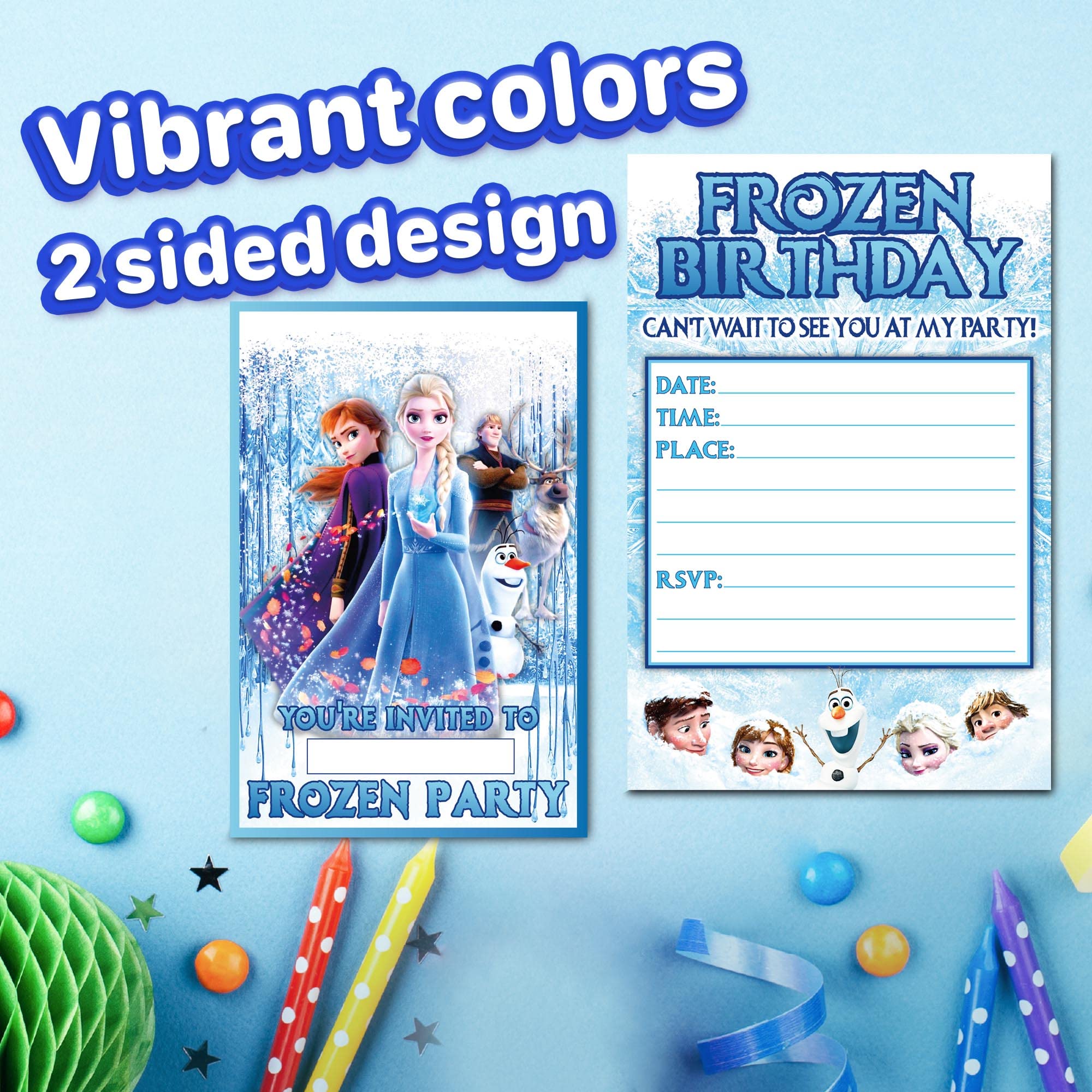Set of 20 Winter Princess Themed Happy Birthday Invitation Cards & Envelopes β Lightweight (240g), Postcard Style Invites for the Perfect Party Pack