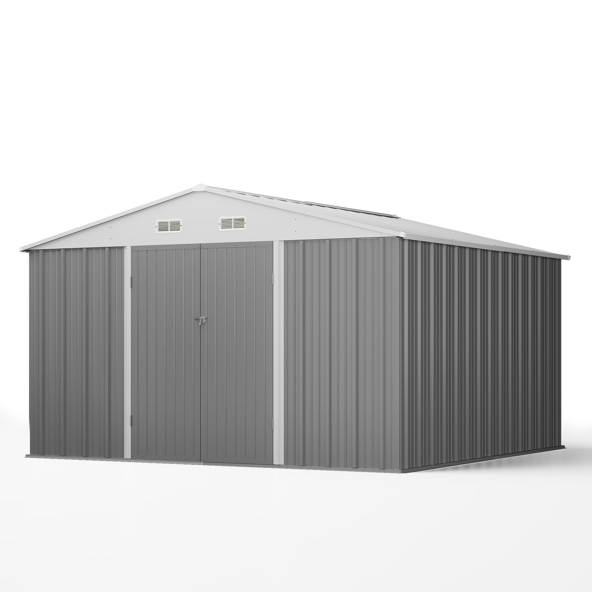 Patiowell 10' x 10' Metal Storage Shed for Outdoor, Steel Yard Shed with Design of Lockable Doors, Utility and Tool Storage for Garden, Backyard, Patio, Outside use, Grey