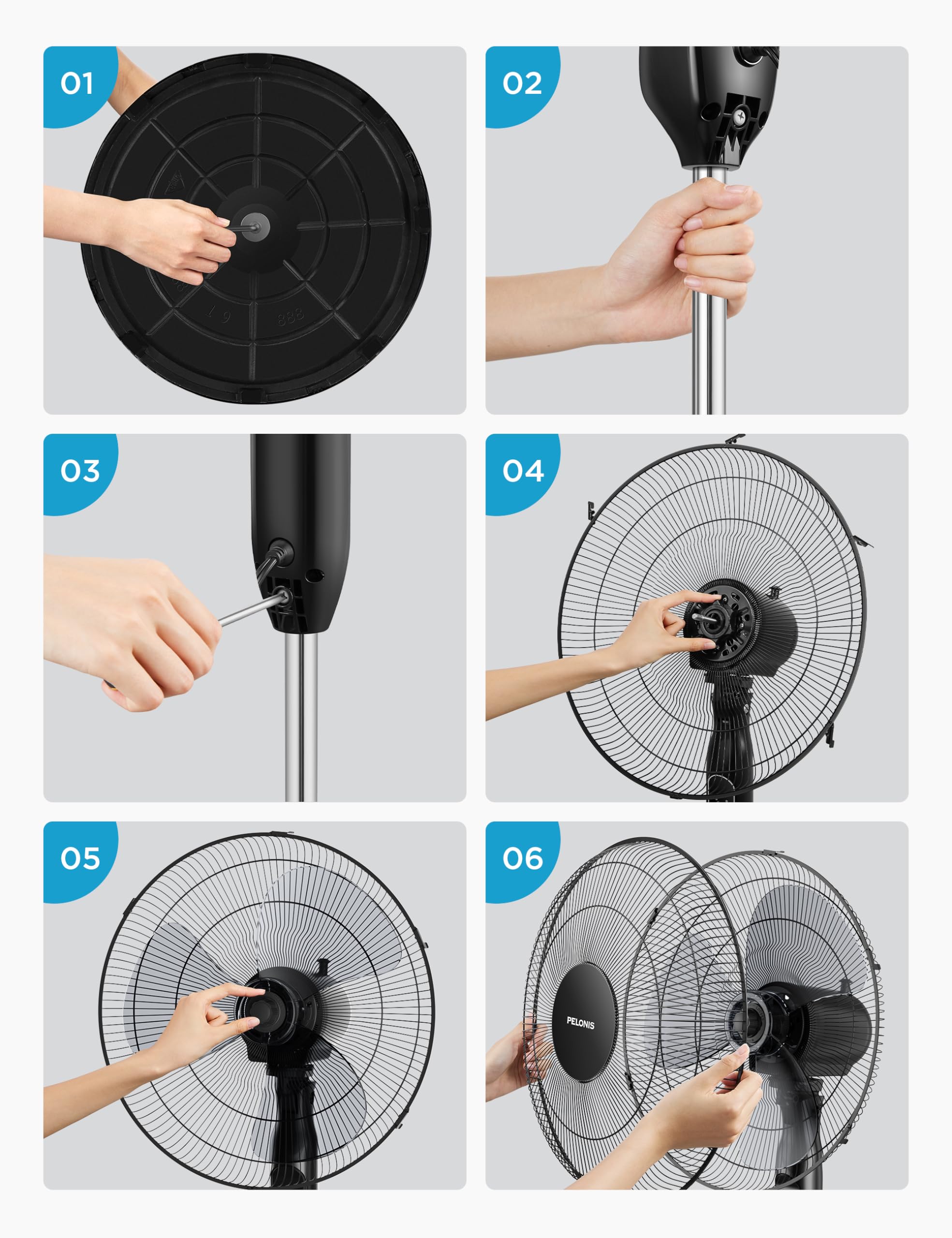PELONIS 16ββ Oscillating Pedestal Standing Fan with Remote Control 2 Packs, 3 Speeds Settings 7H Timer Ultra Quiet Adjustable Heights for Bedroom, Living Room, Home and Office