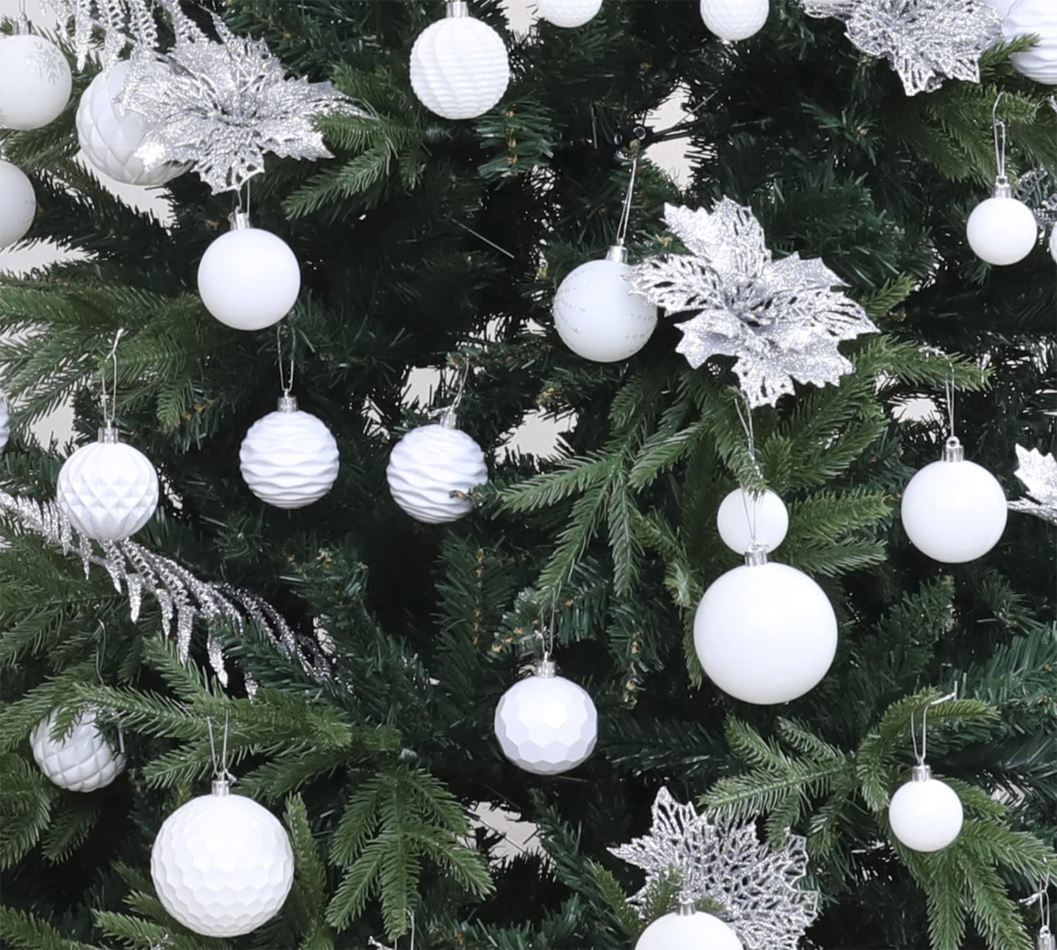 Christmas Balls Ornaments -36pcs Shatterproof Christmas Tree Decorations with Hanging Loop for Xmas Tree Wedding Holiday Party Home Decor,6 Styles in 3 Sizes(White)
