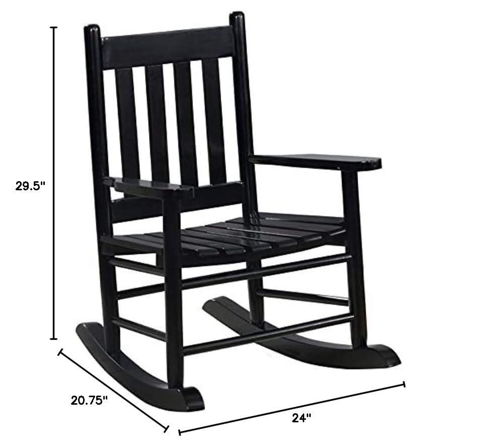 Pemberly Row Transitional Wood Slat Back Youth Rocking Chair in Black