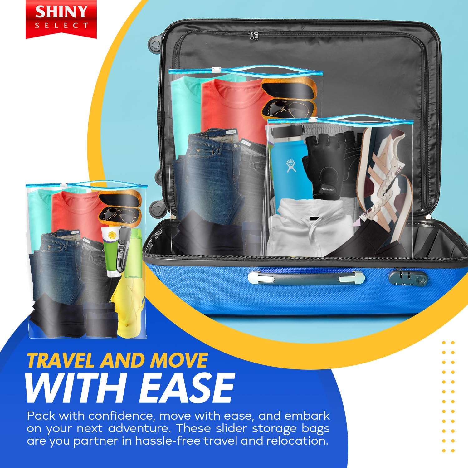 Shiny Select 5 Gallon Jumbo Slider Storage Bag, 18x24, 10 Bags β Resealable Extra Large Clear Plastic, 2 Mil Thick - Home Organization, Luggage, Travel, Kitchen Use, Baby Essentials, Seasonal Clothes