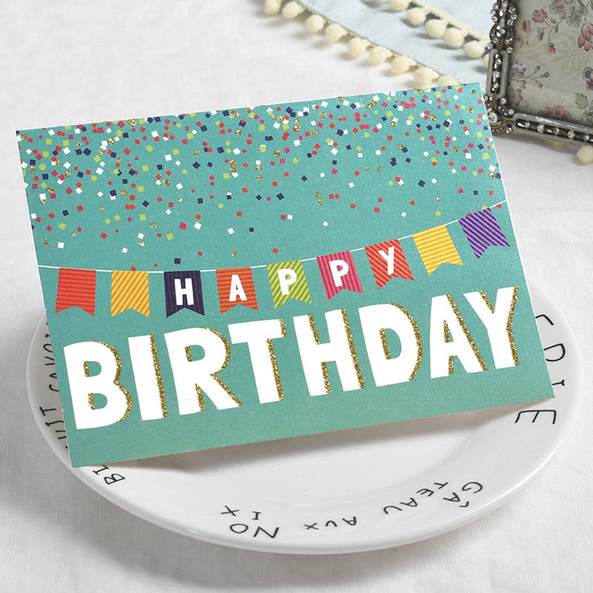 OfficeCastle 6 pcs Gold Foil Birthday Cards - Birthday Greeting Card Set for Women, Men, and Kids, 7”Lx5”H